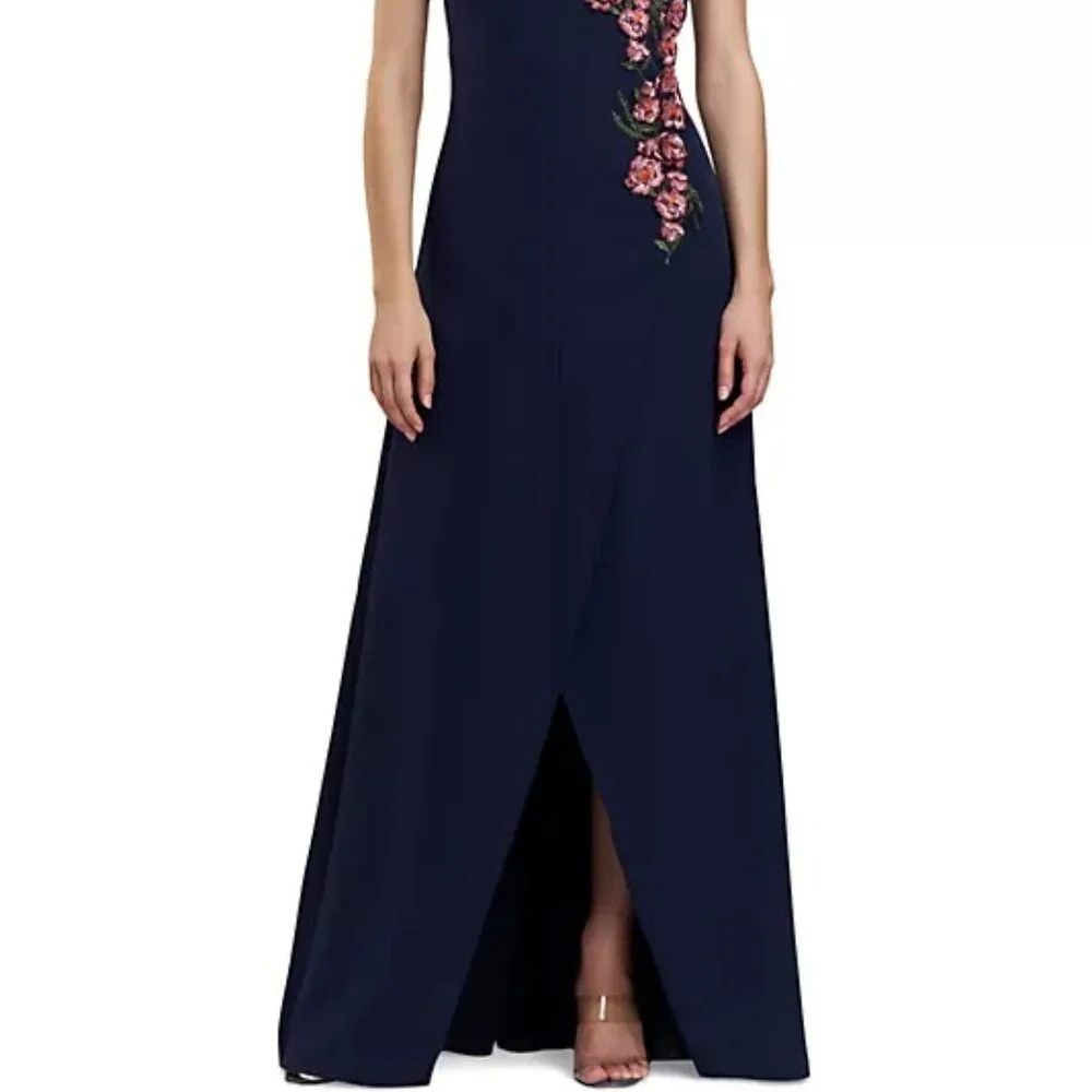 Kay Unger | Dresses | Kay Unger Midnight Blue Nadine Floral Embroidered ...